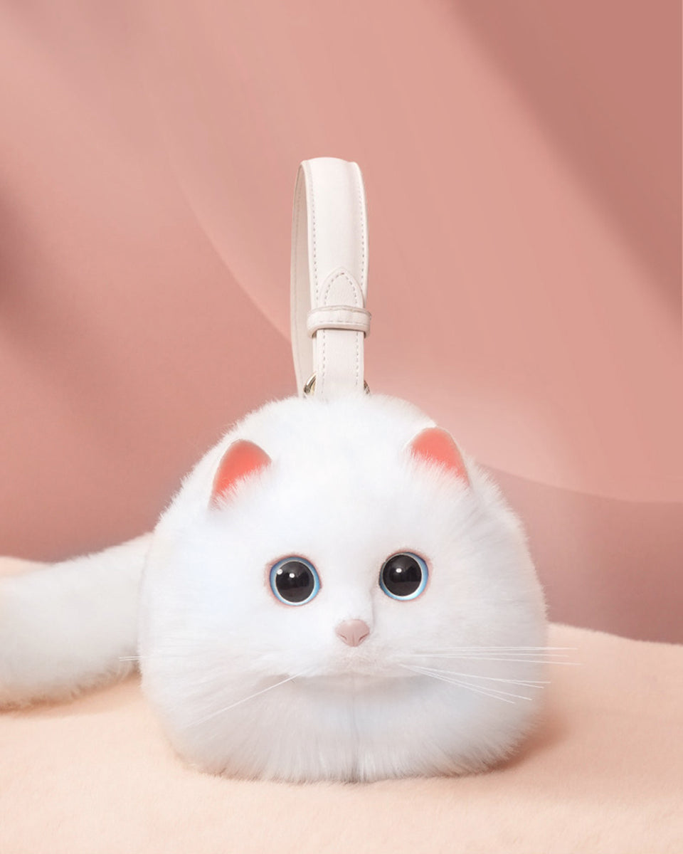 09 White Cat - Adorably Cute Fluffy Cat Purse - Handbag, Shoulder & Cr ...